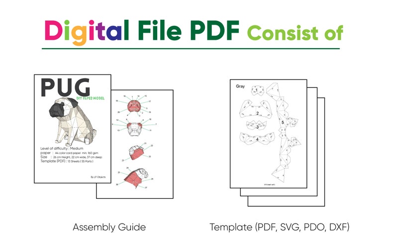 Pug Dog Paper Model Pug Papercraft Papercraft Dog Model - Etsy