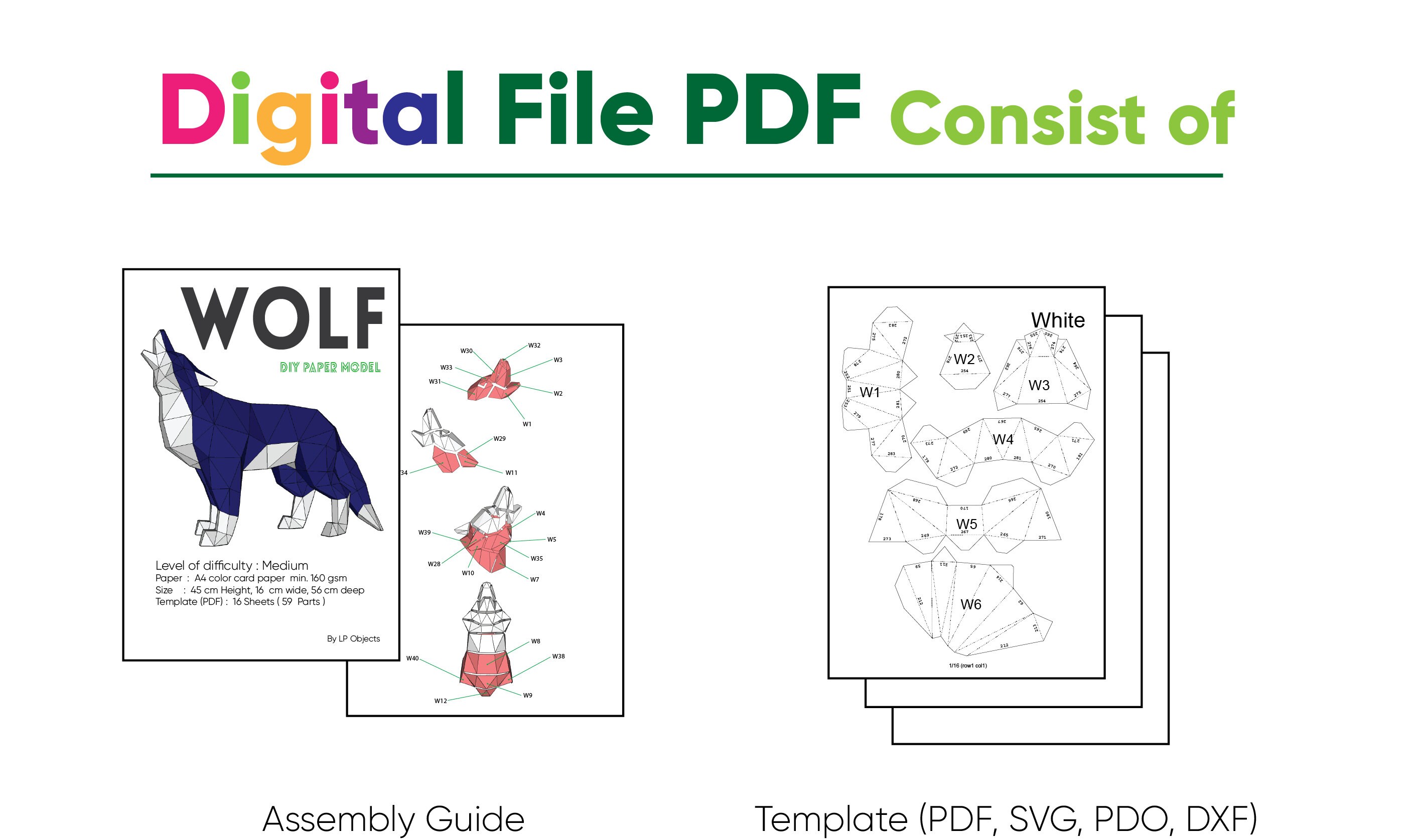 Wolf Paper Craft Digital Template Origami PDF Download DIY - Etsy