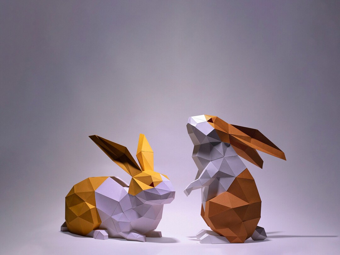 Bunny Rabbit Sitting and Bunny Rabbit Standing up Paper Craft, Digital ...