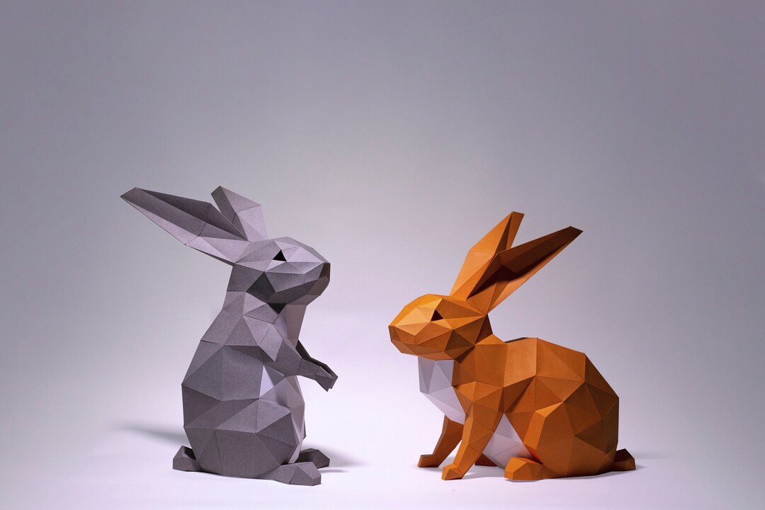 Bunny Rabbit Sitting and Bunny Rabbit Standing up Paper Craft, Digital ...