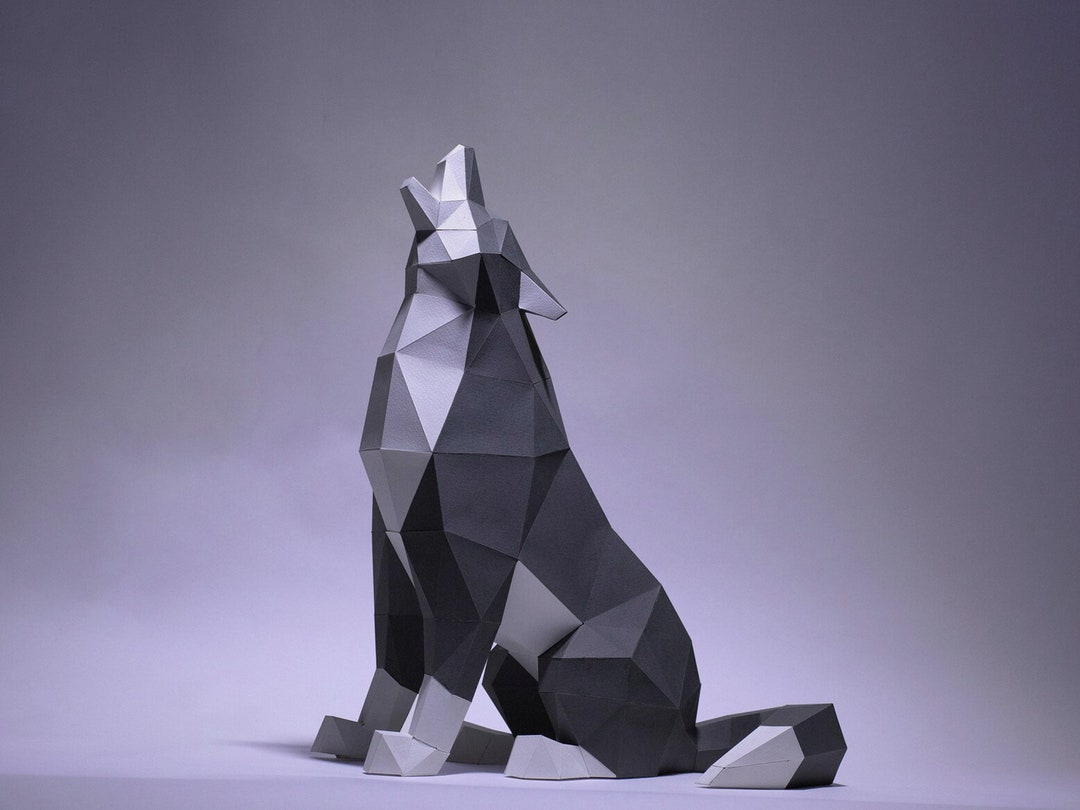 Wolf Sit Paper Craft, Digital Template, Origami, PDF Download DIY, Low ...