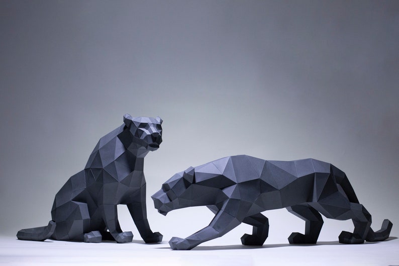 Black Panther Walk Model & Sit Model, Leopard, Papercraft Decor, Home ...