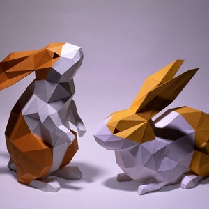 Bunny Rabbit Sitting and Bunny Rabbit Standing up Paper Craft, Digital ...