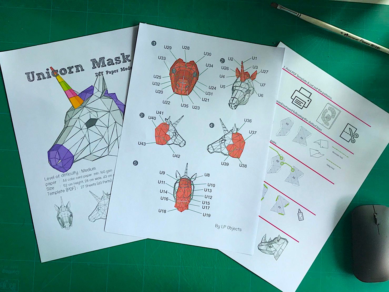 Unicorn Mask Paper Craft Digital Template Origami PDF - Etsy UK