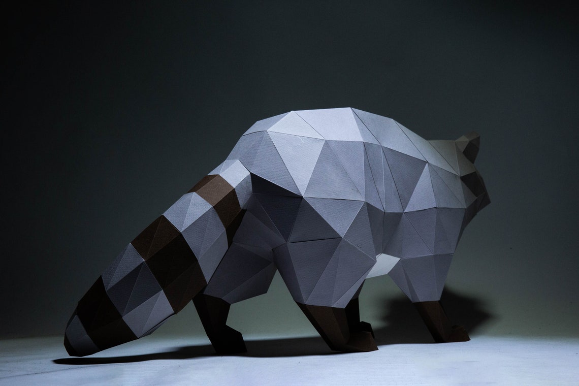 Racoon Paper Craft, Digital Template, Origami, PDF Download DIY, Low ...