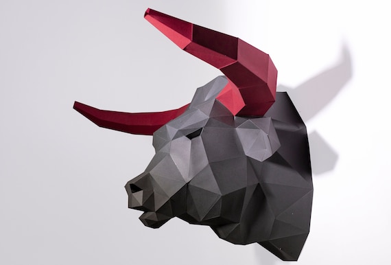 Bull Head Wall Paper Craft Digital Template Origami PDF - Etsy