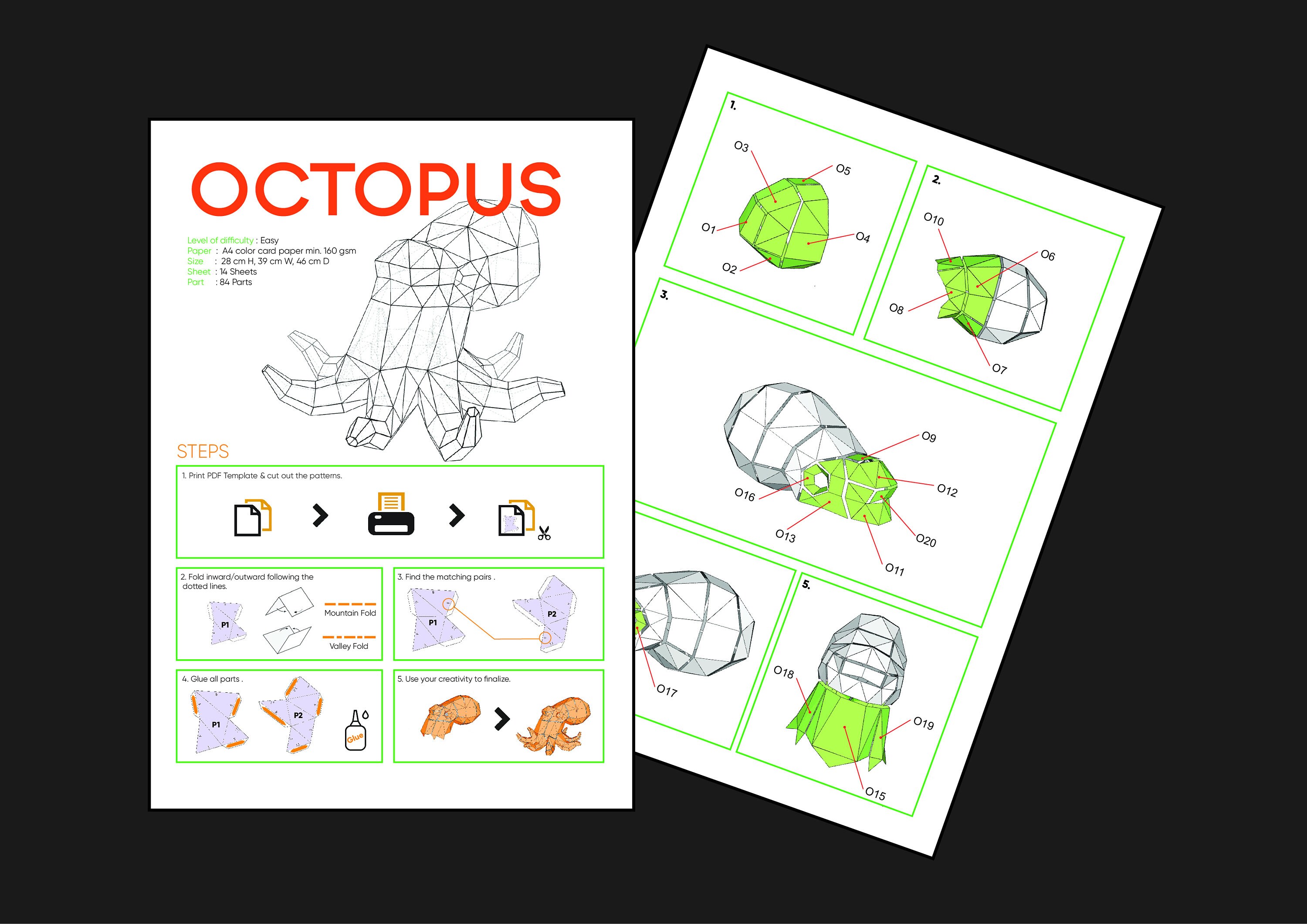 Octopus Digital Template Octopus PDF Paper Craft Octopus - Etsy