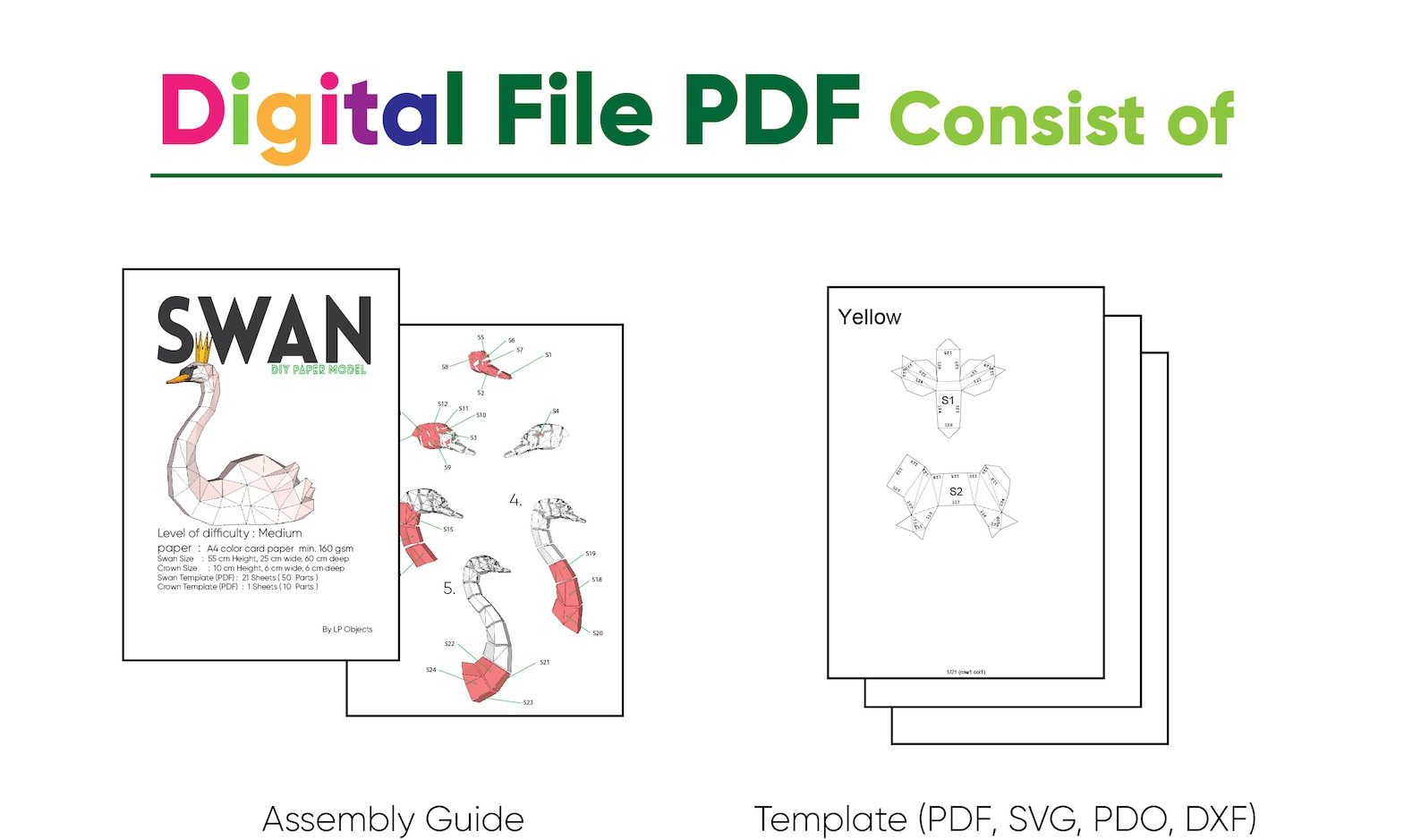 Swan Paper Craft Digital Template Origami PDF Download DIY - Etsy