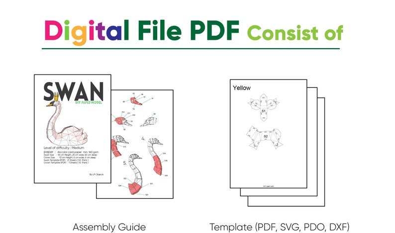 Swan Paper Craft Digital Template Origami PDF Download DIY - Etsy