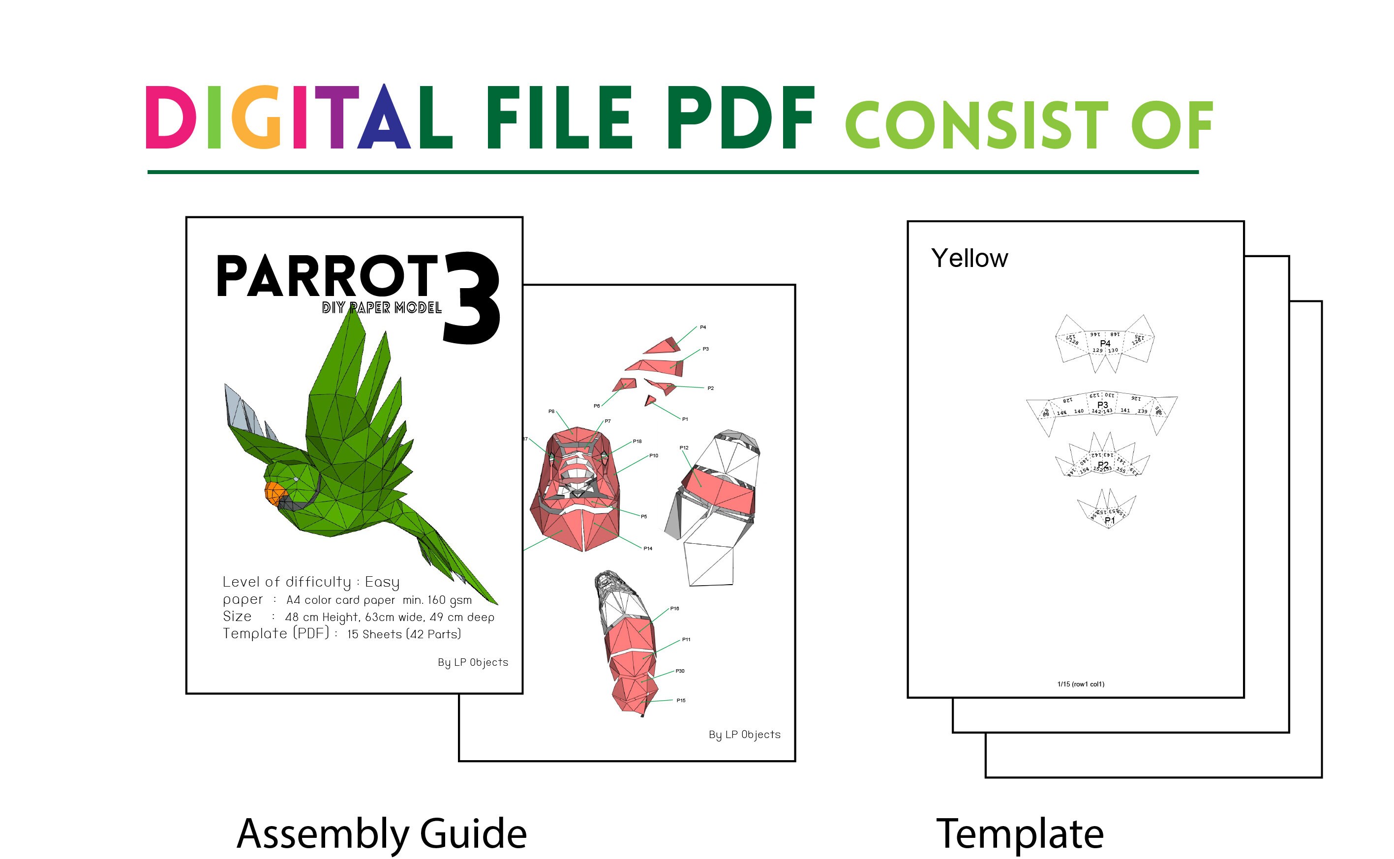 Parrot Flying Paper Craft Digital Template Origami PDF | Etsy