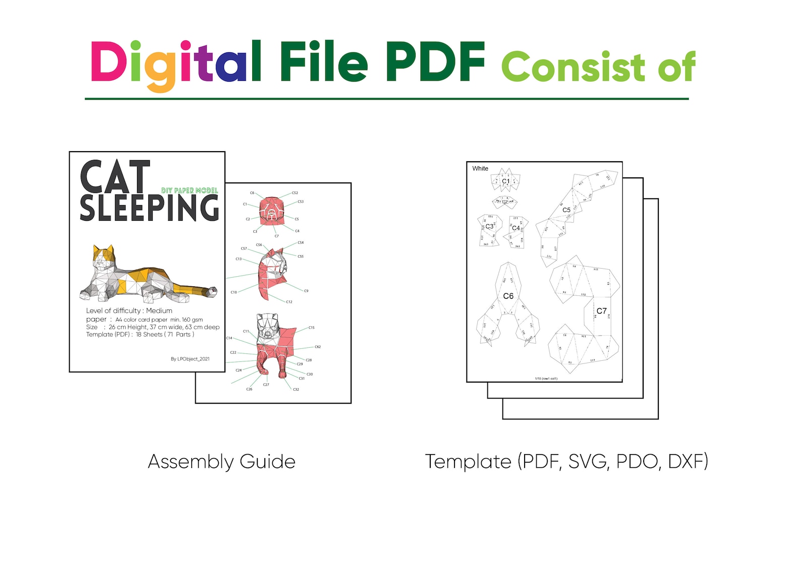 Cat Sleeping Paper Craft, Digital Template, Origami, PDF Download DIY ...