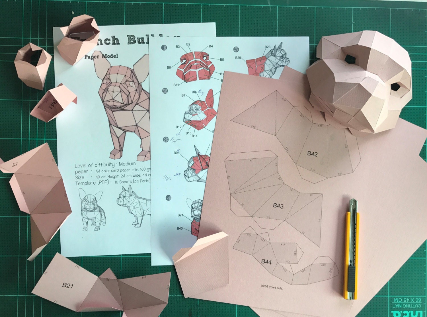 French Bulldog Paper Craft, Digital Template, Origami, PDF Download DIY ...