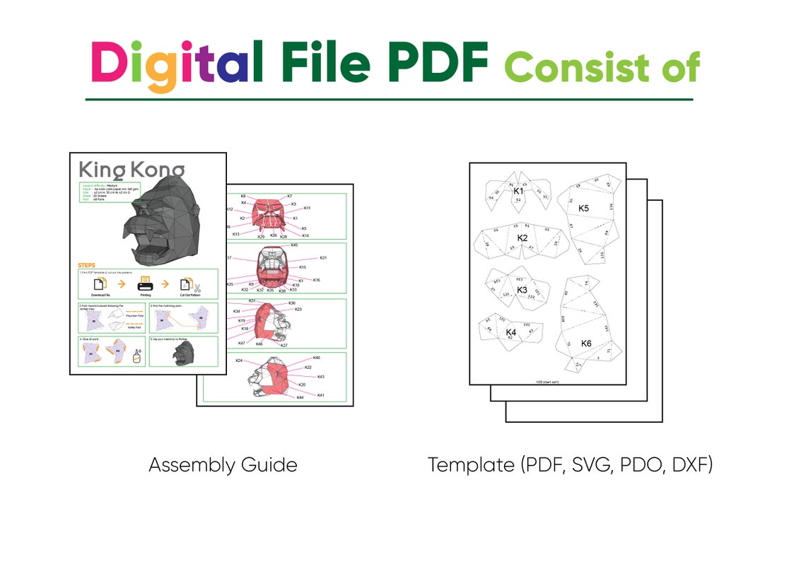 King Kong Mask, Mask Paper Craft, Digital Template, Origami, PDF ...