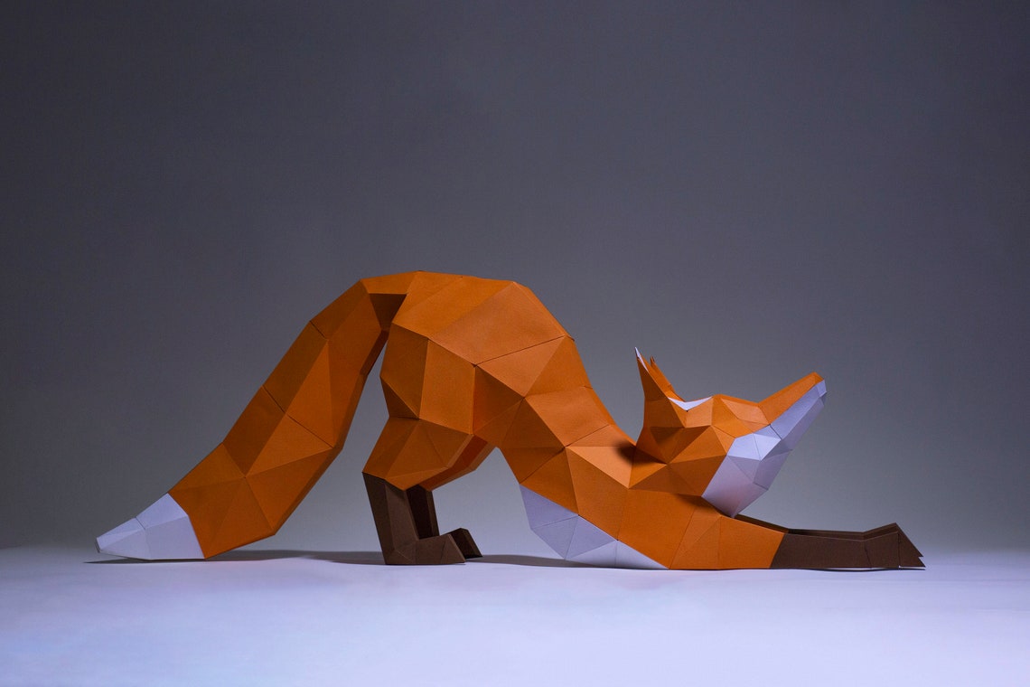 Fox Stretching Paper Craft, Digital Template, Origami, PDF Download DIY ...