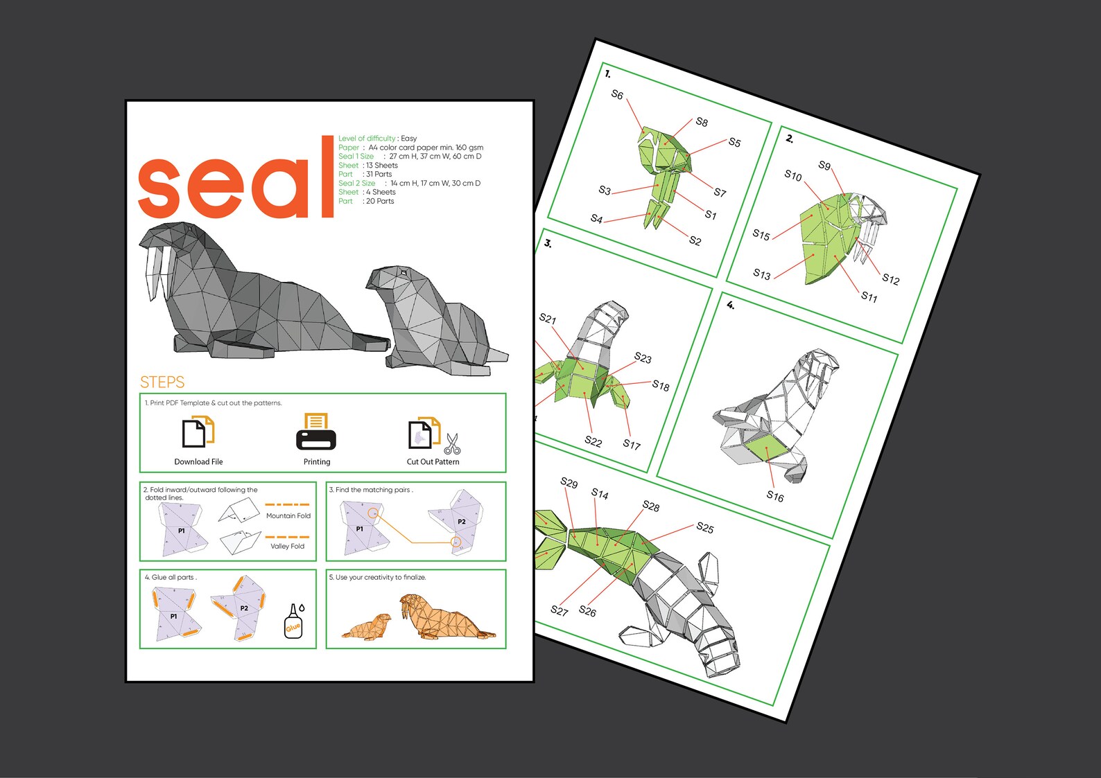 Seal Digital Template, PDF Paper Craft, Seal Origami, Seal Model - Etsy