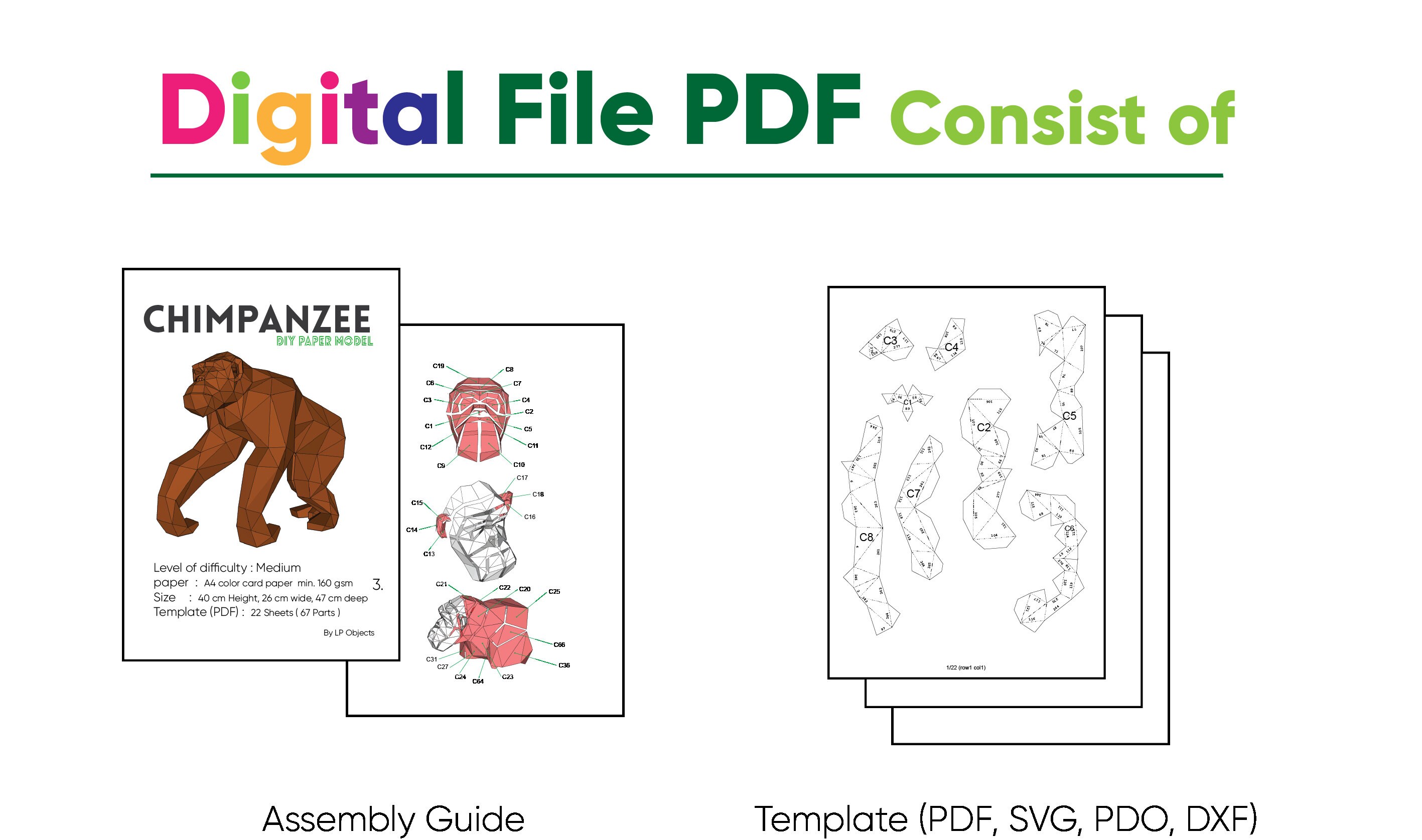 Chimpanzee Paper Craft Digital Template Origami PDF | Etsy