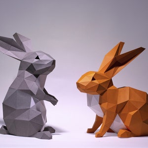 Bunny Rabbit Sitting and Bunny Rabbit Standing up Paper Craft, Digital ...