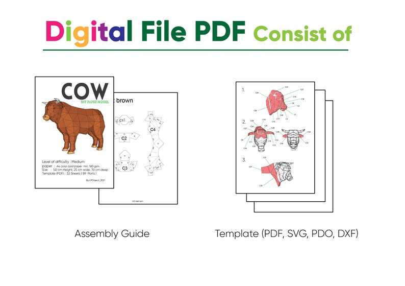 Cow Paper Craft Digital Template Origami PDF Download DIY - Etsy
