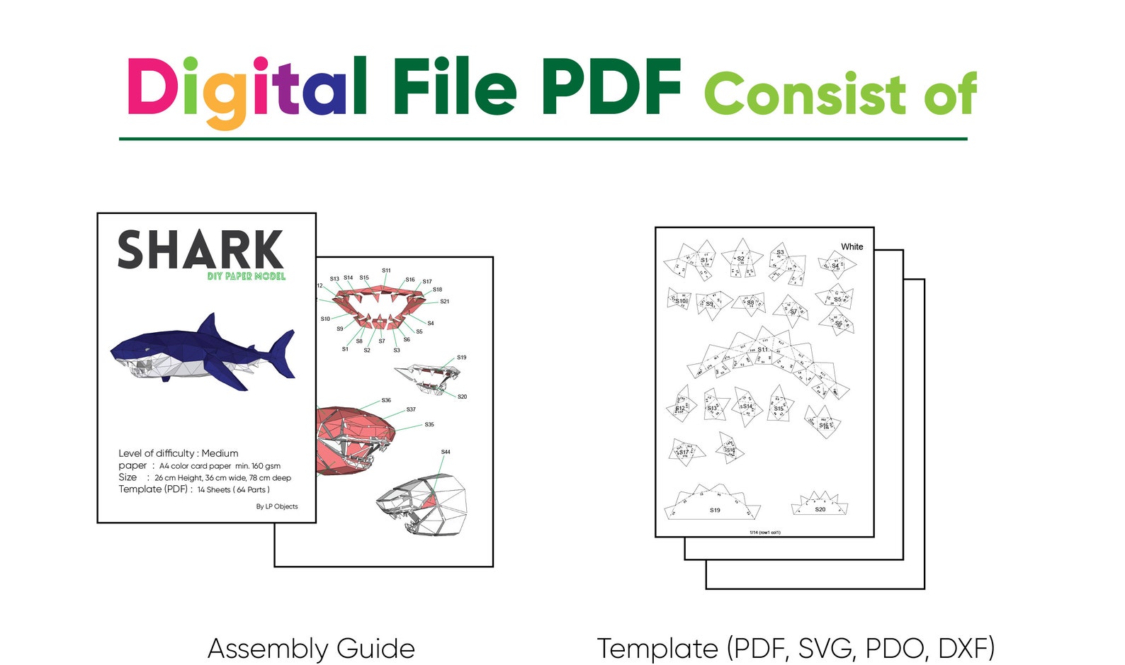 Shark Paper Craft, Digital Template, Origami, PDF Download DIY, Low ...