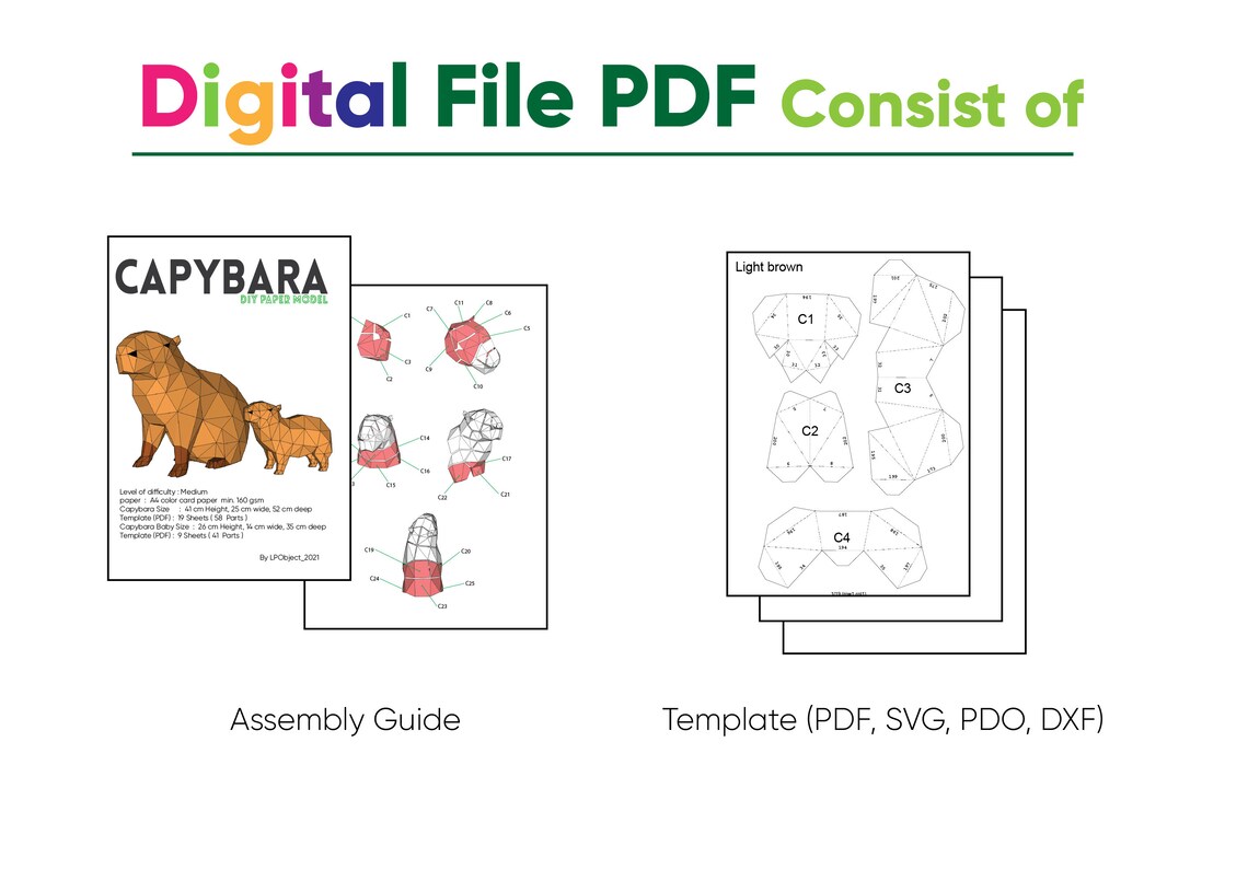 Capybaras Paper Craft, Digital Template, Origami, PDF Download DIY, Low ...