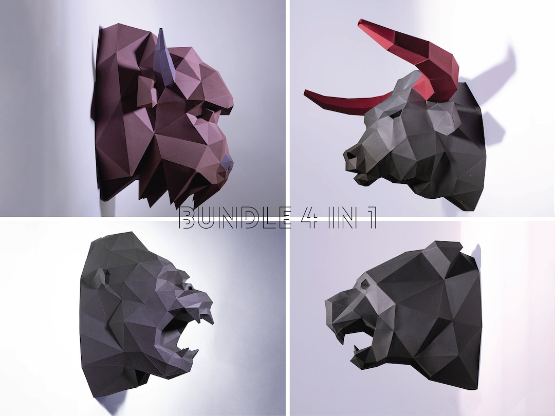 Animal Head Papercraft Template: Low Poly Wall Decor (digital Download ...