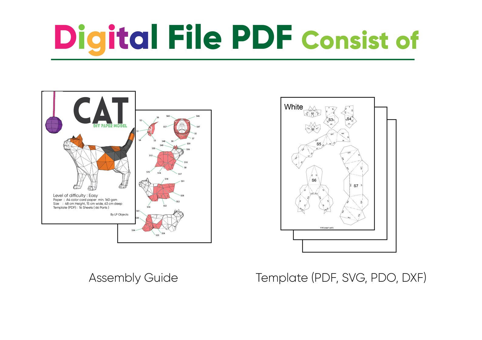 Cat Stand Paper Craft, Digital Template, Origami, PDF Download DIY, Low ...