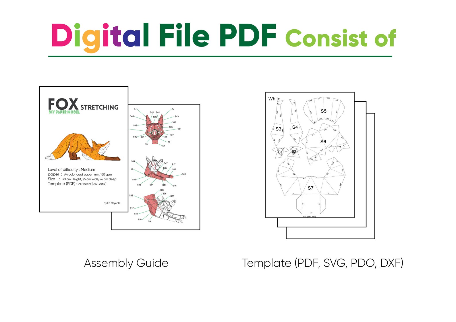 Fox Stretching Paper Craft, Digital Template, Origami, PDF Download DIY ...