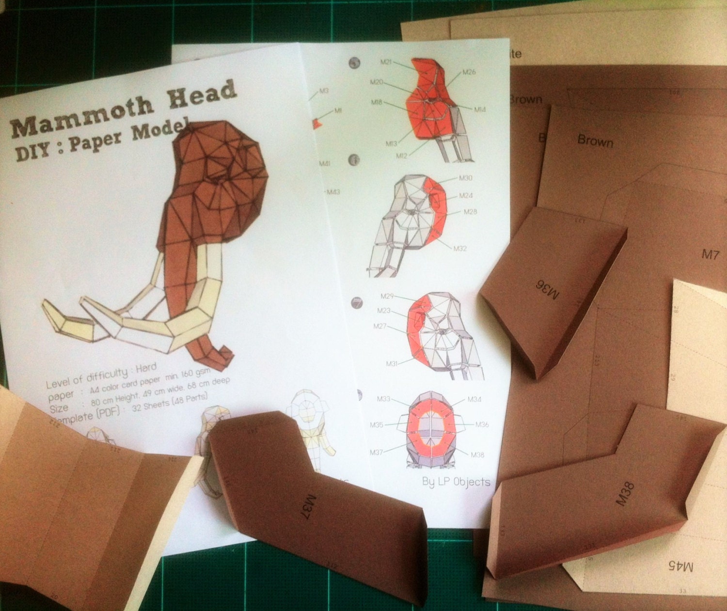 Mammoth Head Paper Craft, Digital Template, Origami, PDF Download DIY ...
