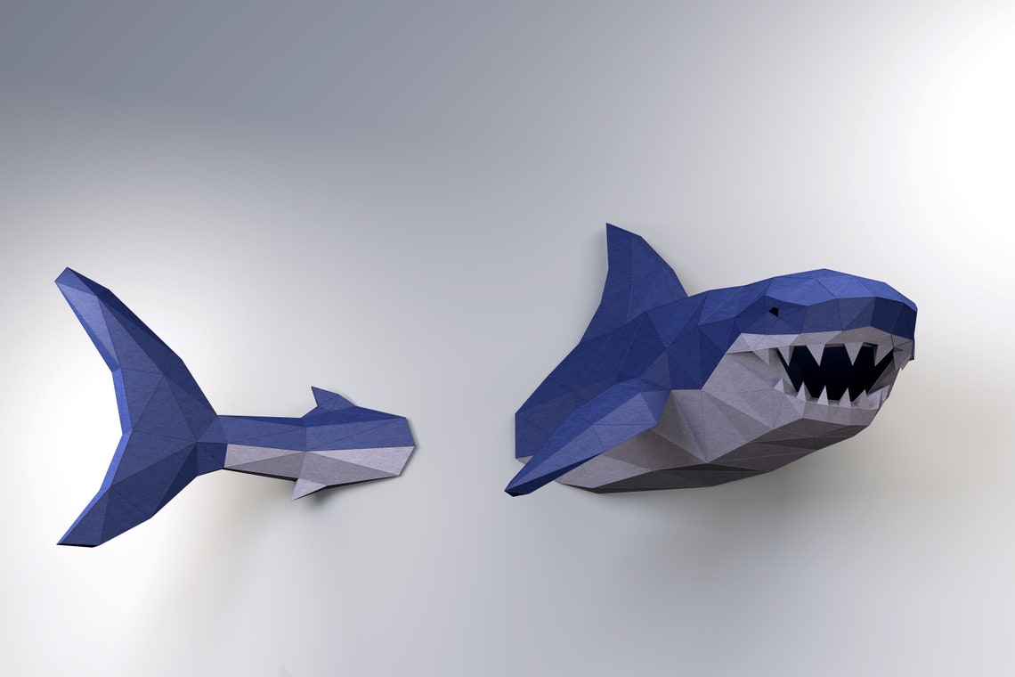Shark Wall Decor, Low Poly Shark Model, Create Your Own 3D Papercraft ...