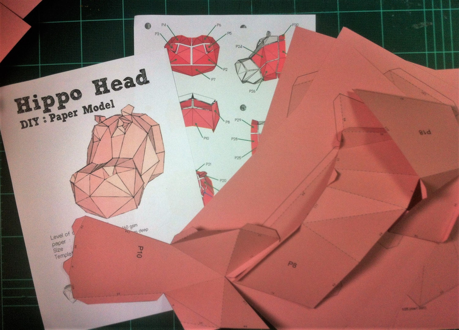 Hippo Head Paper Craft, Digital Template, Origami, PDF Download DIY ...