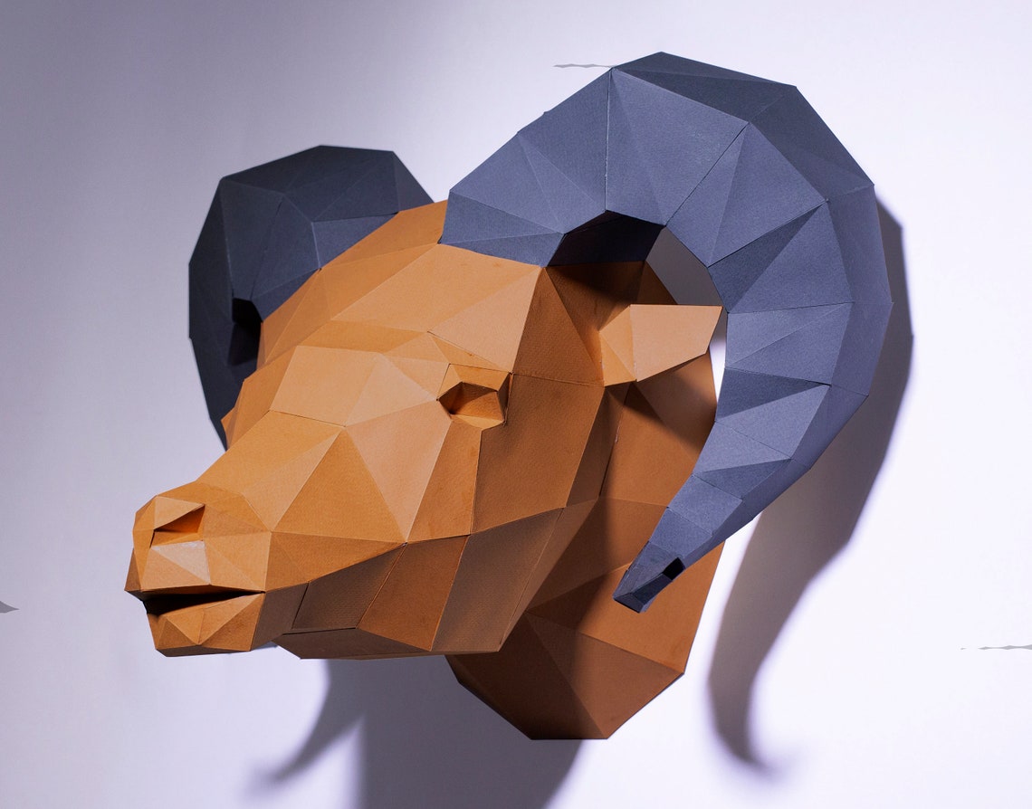 Horn Head Wall Paper Craft Digital Template Origami PDF - Etsy