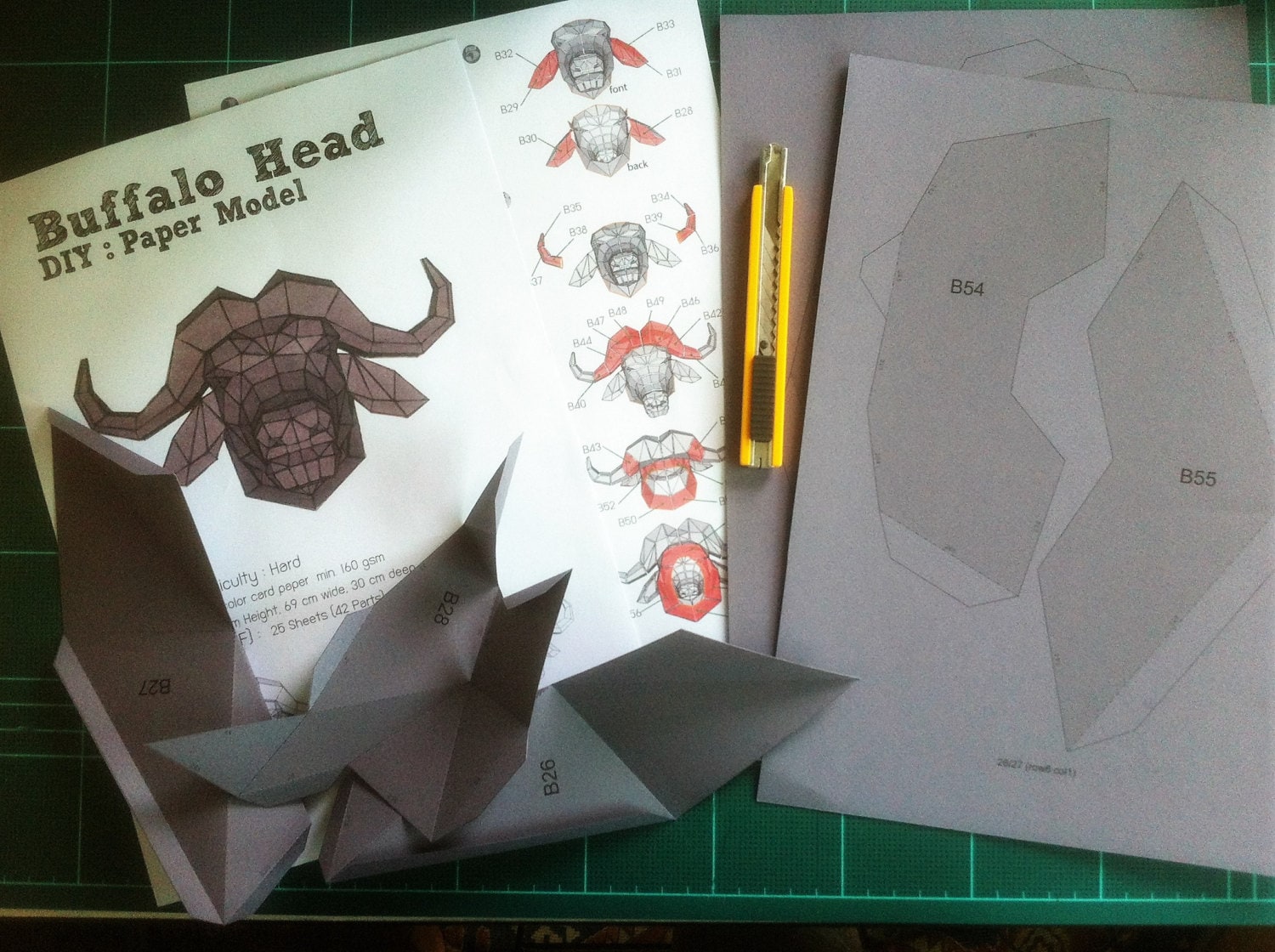 Buffalo Head Paper Craft, Digital Template, Origami, PDF Download DIY ...
