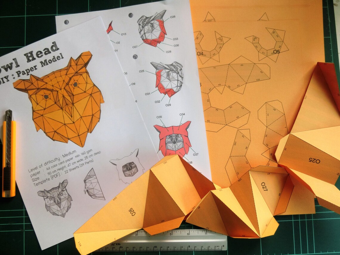 Owl Head Paper Craft Digital Template Origami PDF Download | Etsy