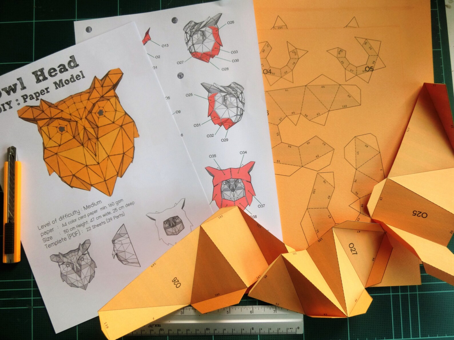 Owl Head Paper Craft Digital Template Origami PDF Download | Etsy
