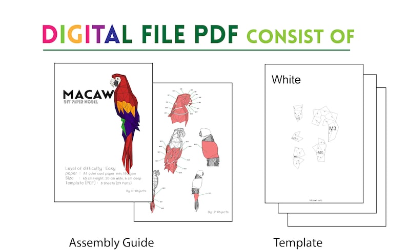Macaw Wall Paper Craft, Digital Template, Origami, PDF Download DIY ...