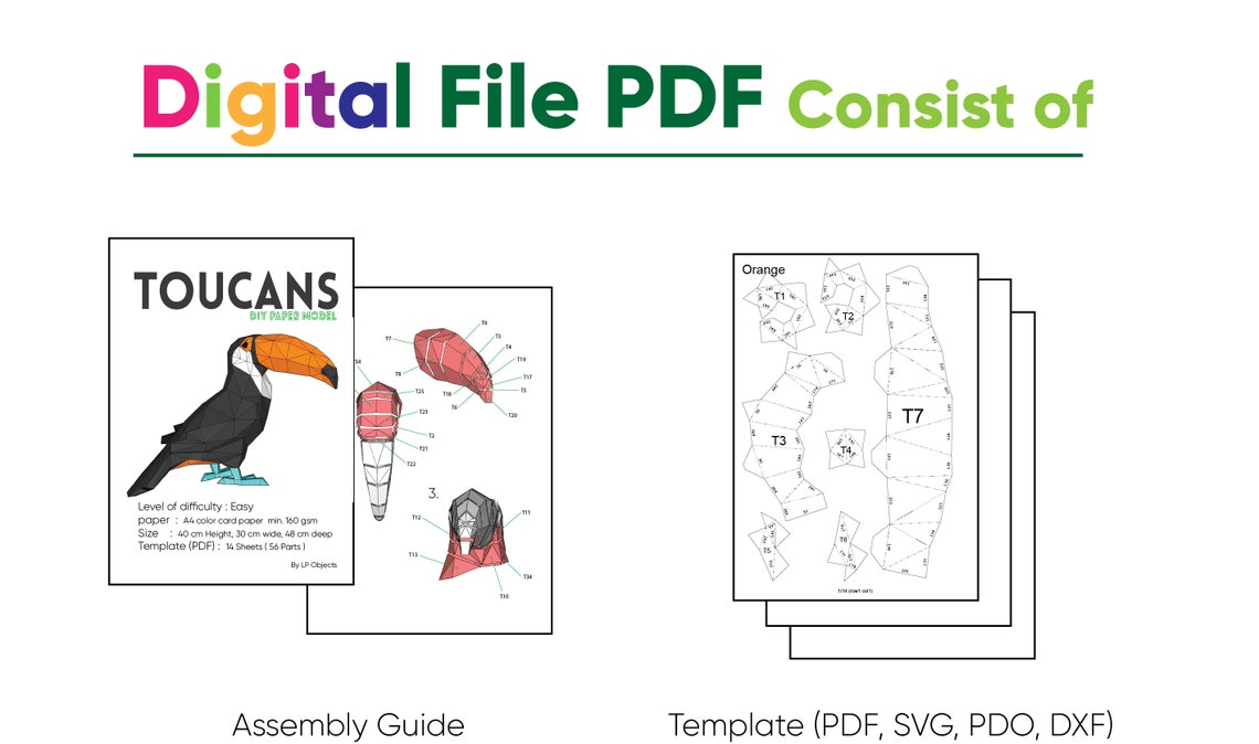 Toucan Paper Craft, Digital Template, Origami, PDF Download DIY, Low ...