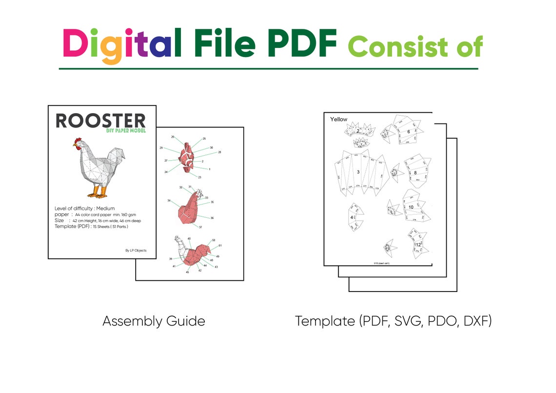 Rooster Papercraft Sculpture Printable 3D Puzzle Papercraft - Etsy UK