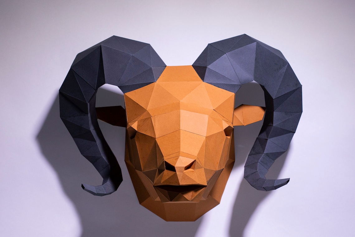 Horn Head Wall Paper Craft, Digital Template, Origami, PDF Download DIY ...