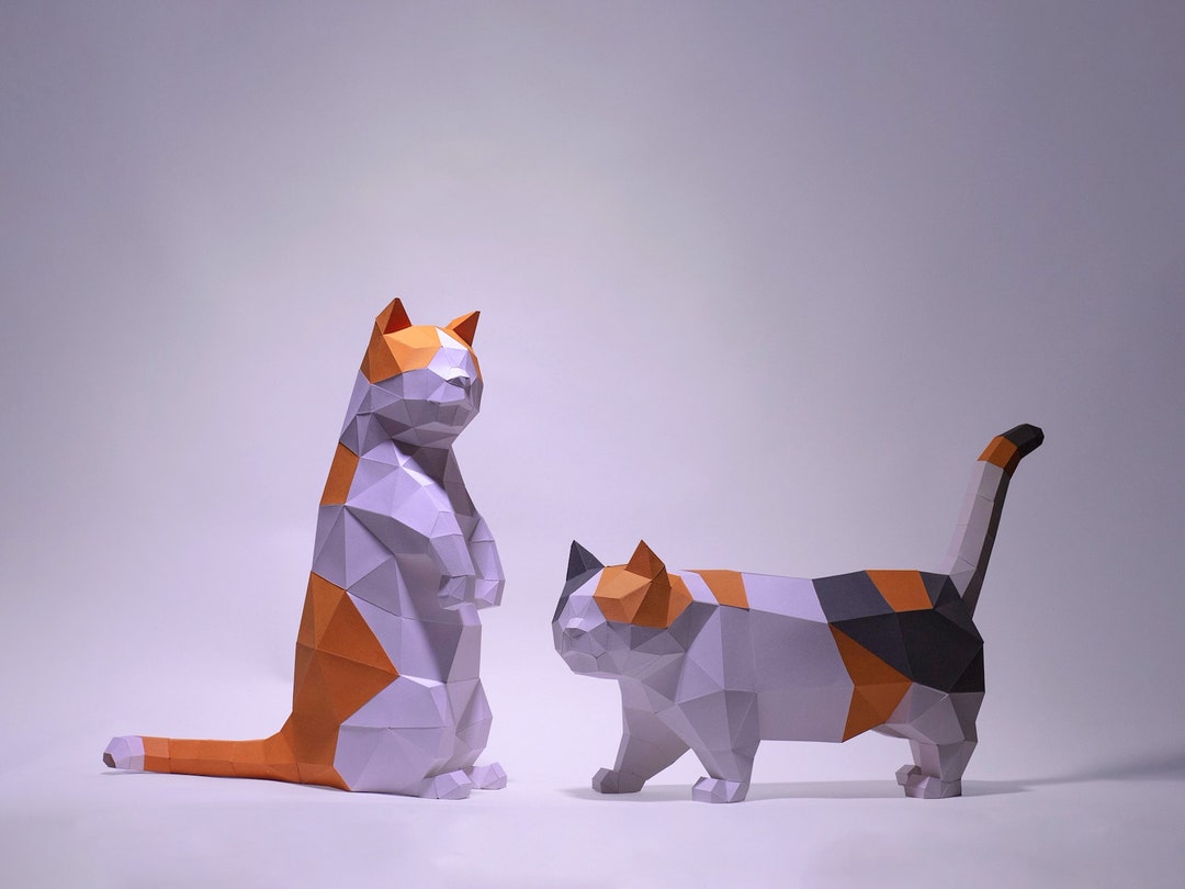 Munchkin Cats Walking and Stand up Paper Craft, Digital Template ...