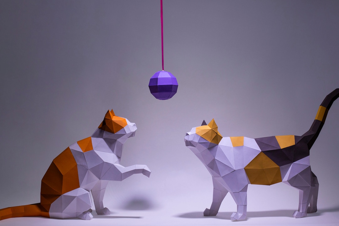Cat Sit and Stand Paper Craft, Digital Template, Origami, PDF Download ...