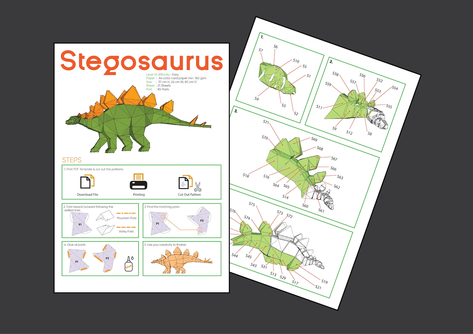 Stegosaurus Dinosaur Digital Template, PDF Paper Craft, Dinosaur ...