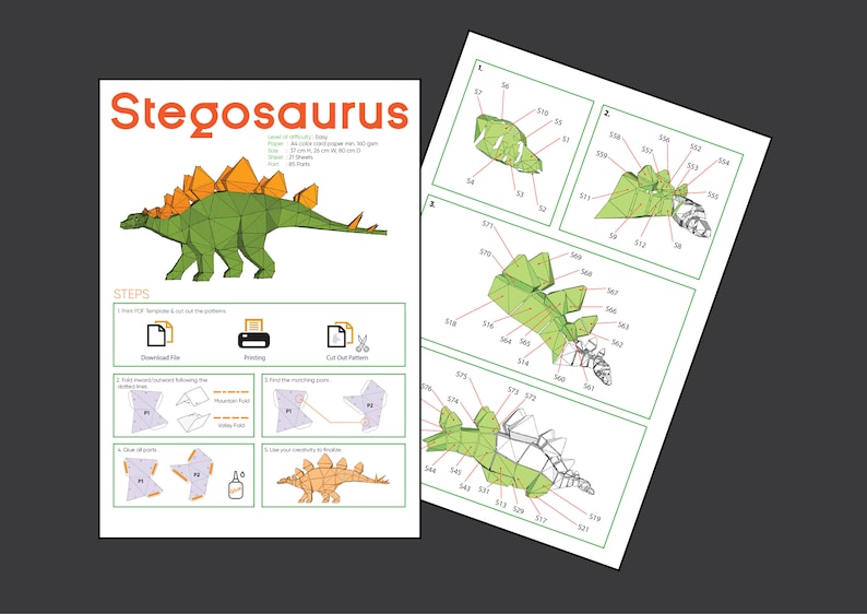 Stegosaurus Dinosaur Digital Template PDF Paper Craft | Etsy