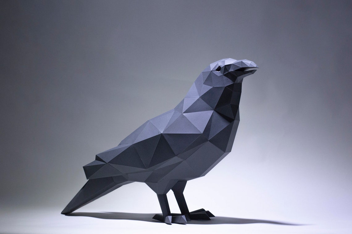 Crow Papercraft, Raven Diy Paper Statue, Crow 3D Low Poly DIY, Paper ...