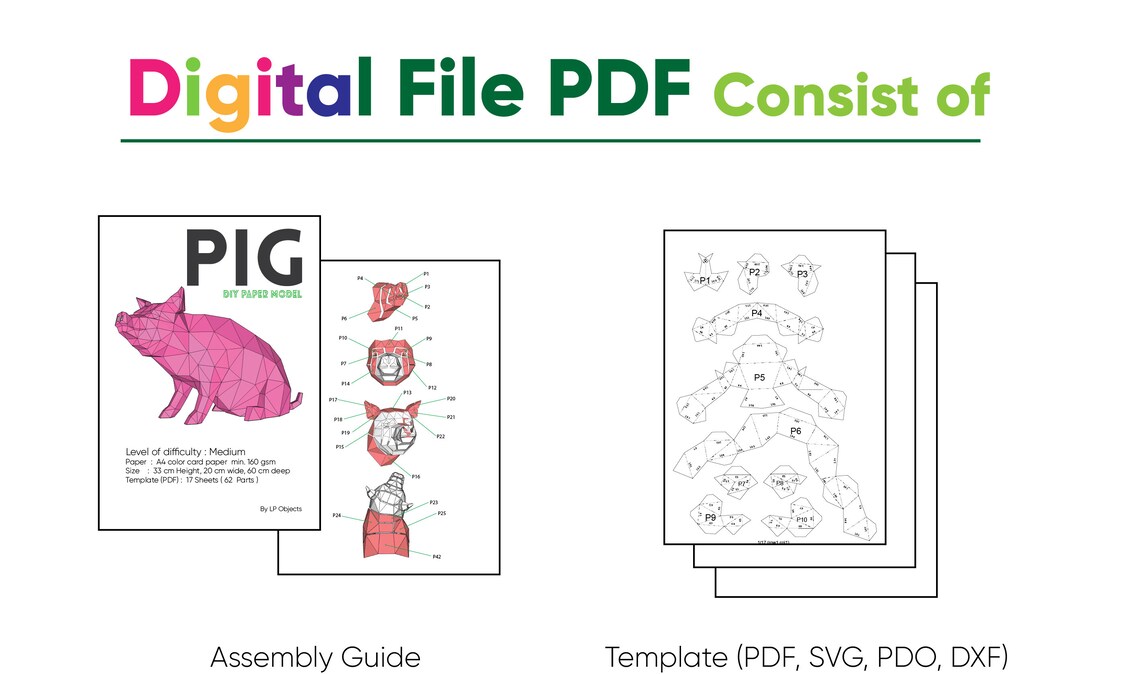 Pig Paper Craft Digital Template Origami PDF Download DIY - Etsy