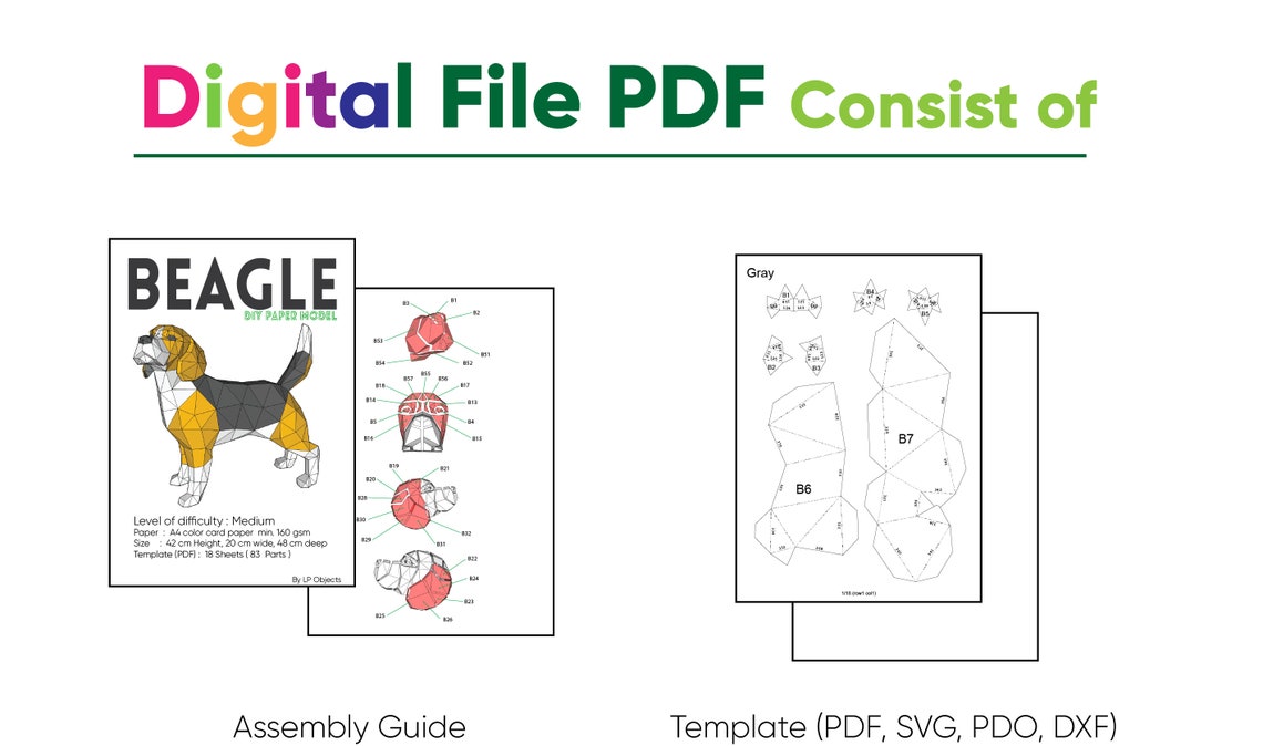 Beagle Dog Paper Craft, Digital Template, Origami, PDF Download DIY ...