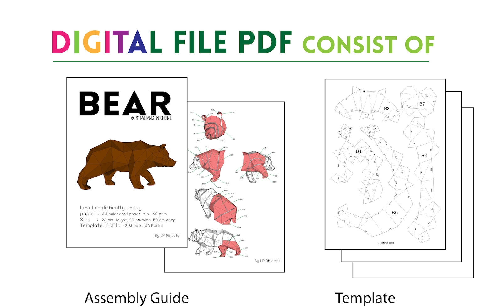 Bear Paper Craft Digital Template Origami PDF Download DIY | Etsy