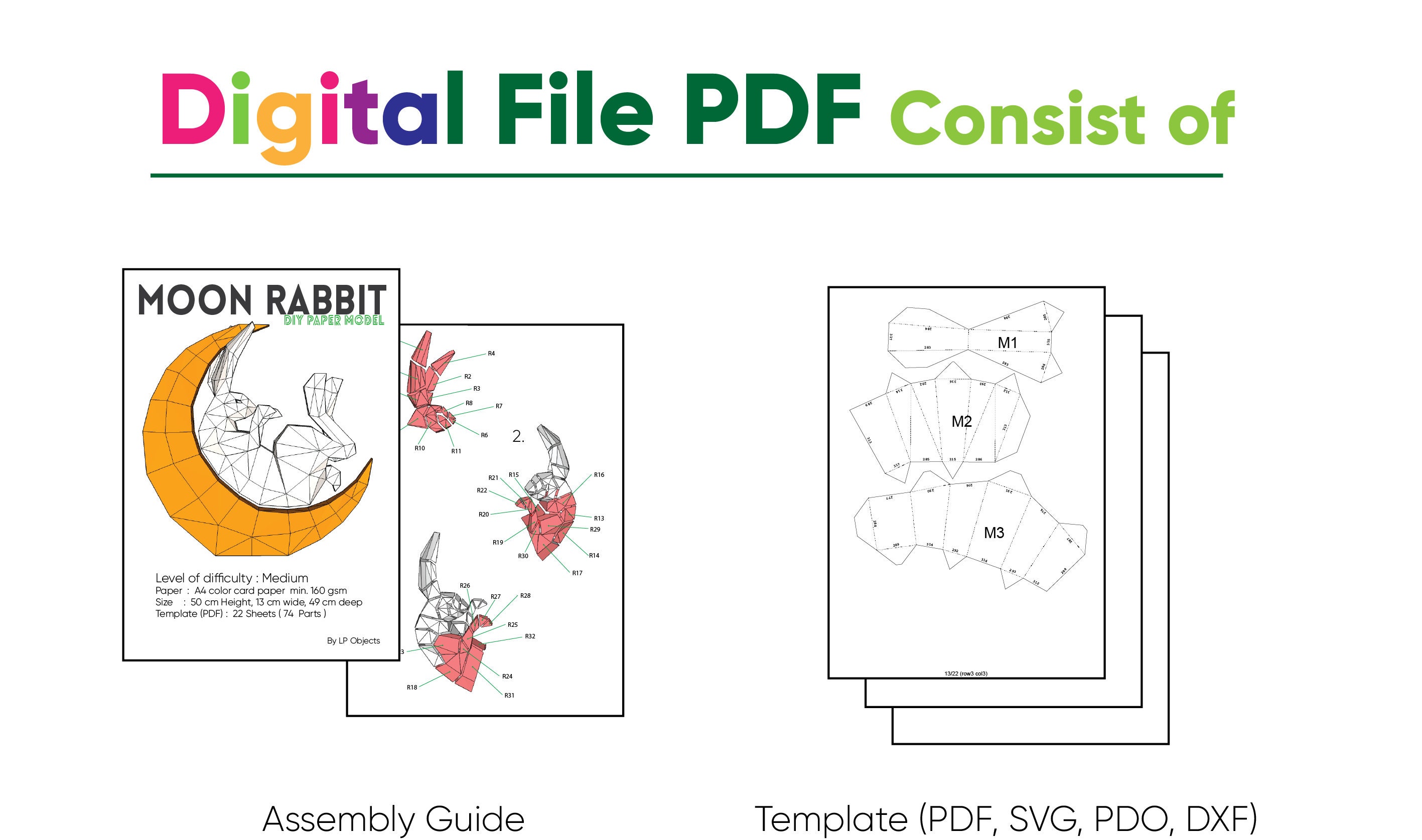 Moon Rabbit Paper Craft, Digital Template, Origami, PDF Download DIY ...