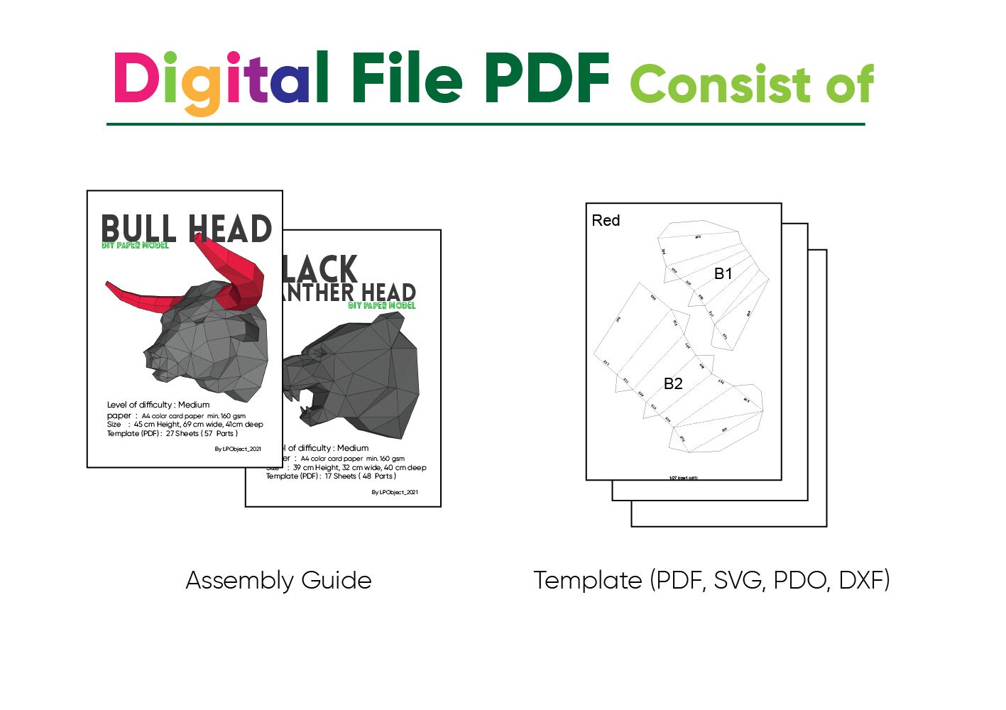 Animal Head Papercraft Template: Low Poly Wall Decor (digital Download ...