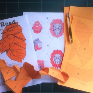 Lion Head Paper Craft, Digital Template, Origami, PDF Download DIY, Low ...