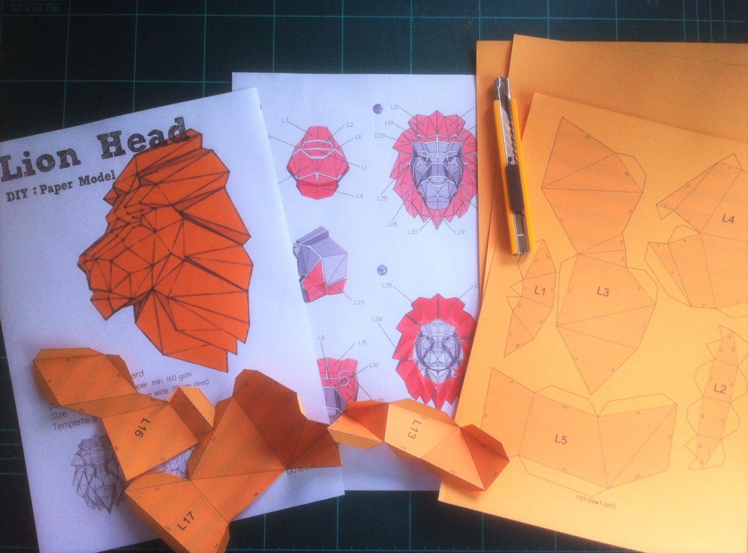 Lion Head Paper Craft, Digital Template, Origami, PDF Download DIY, Low ...